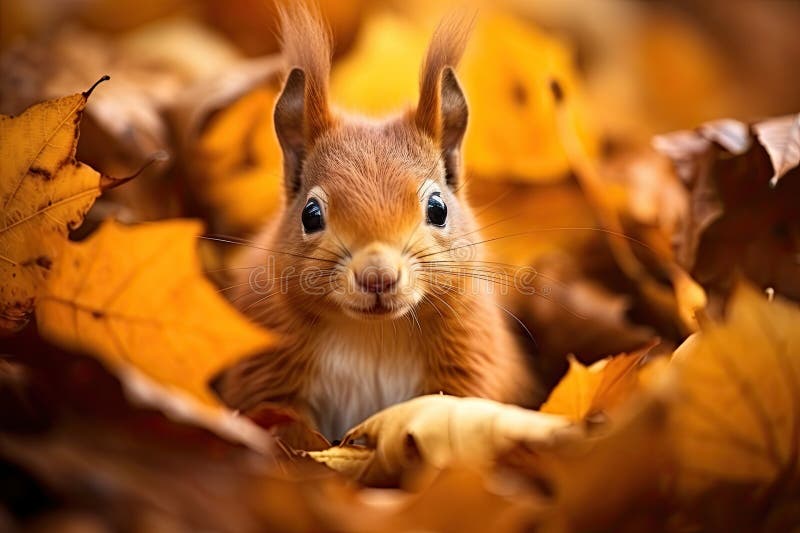 Cute Squirrel among Autumn Leaves Stock Photo - Image of small, fall ...