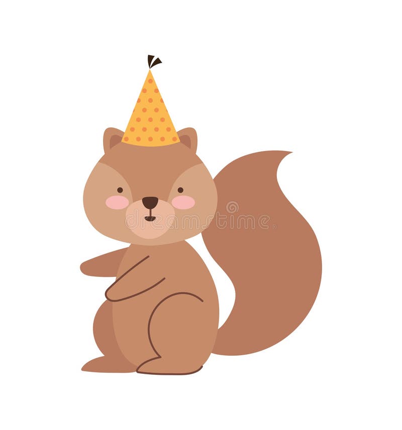 Cute Squirrel with Birthday Hat Stock Illustration - Illustration of ...