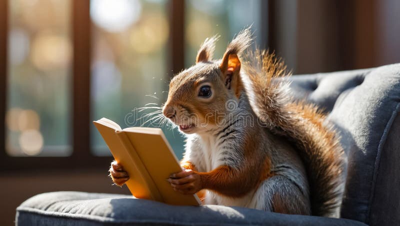 Cute Squirrel with a Book the Room Stock Illustration - Illustration of ...