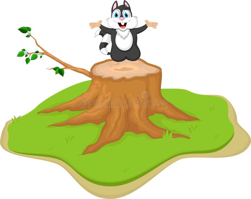 Cute Squirrel Cartoon Tree Stump Stock Illustration - Illustration of ...