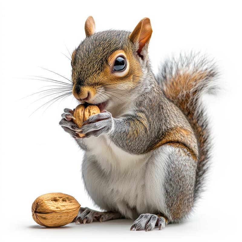 Cute Squirrel Eating Walnut White Background Stock Illustration ...