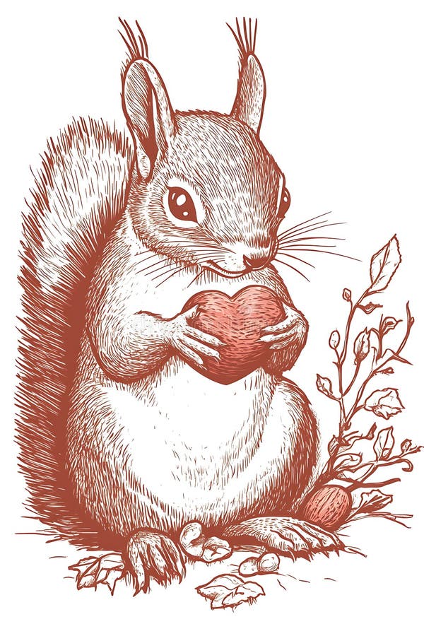 Cute Squirrel Holding a Heart Stock Illustration - Illustration of ...