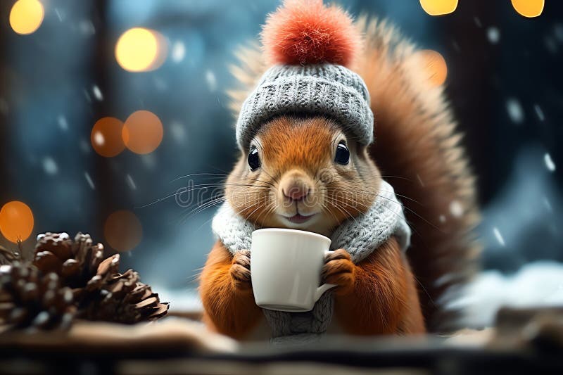 Cute Squirrel with Hot Chocolate Cup, AI Generated Stock Illustration ...