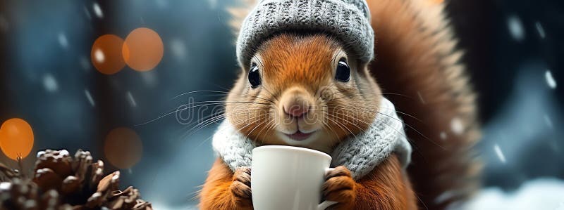 Cute Squirrel with Hot Chocolate Cup, AI Generated Stock Illustration ...