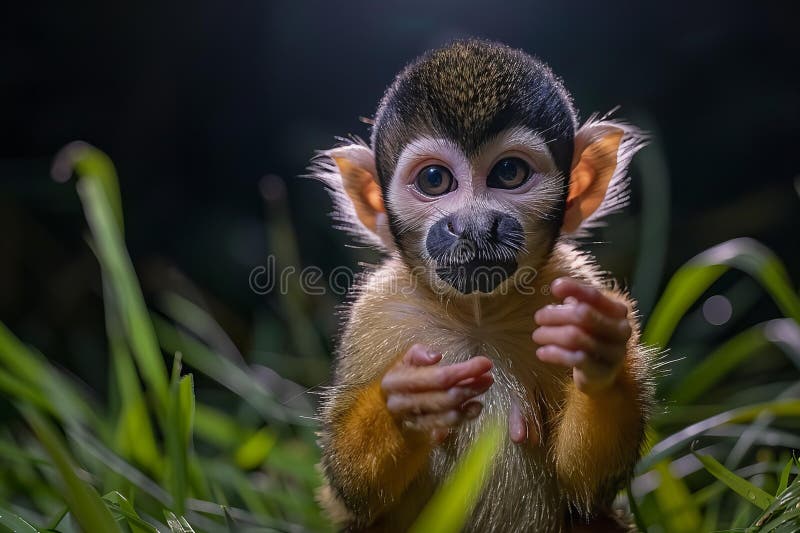 A Cute Squirrel Monkey with Its Hands Up, High Quality, High Resolution Stock Illustration ...