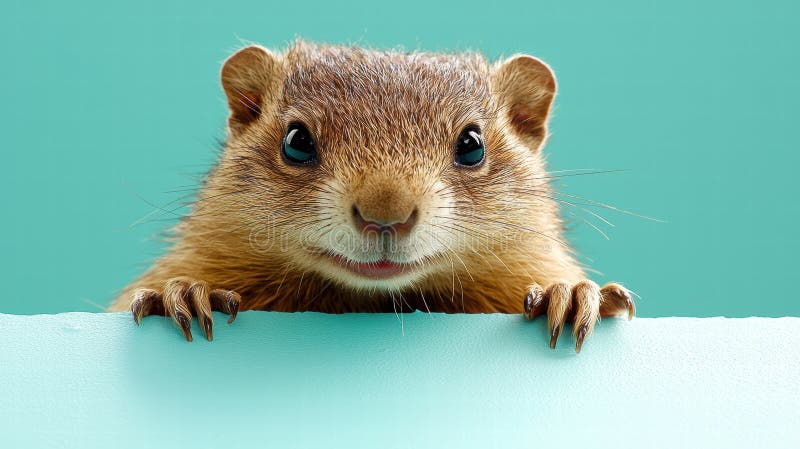 Cute Squirrel Peeking Over Turquoise Surface, Showcasing Its Playful ...