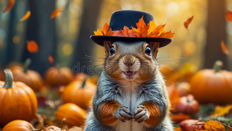 Cute Squirrel Pumpkin Autumn, in Nature Stock Illustration ...
