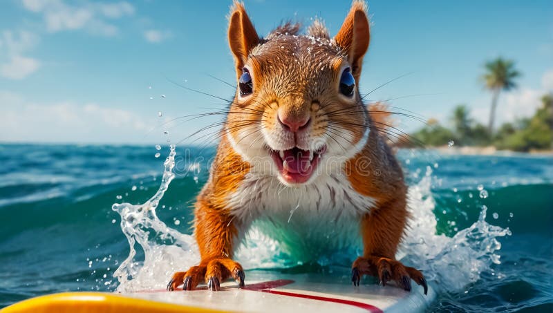 Cute Squirrel Riding on a Surfboard Summer Stock Illustration ...