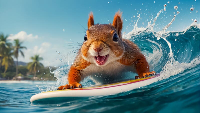 Cute Squirrel Riding on a Surfboard Summer Nature Stock Illustration ...