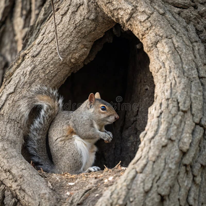 Squirrel in a Tree. Squirrel Sitting in Its Nest, the Hole in the Tree ...