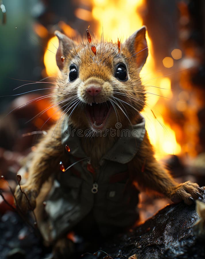 A Cute Squirrel. a Small Rodent Sitting in Front of a Fire Stock Image ...
