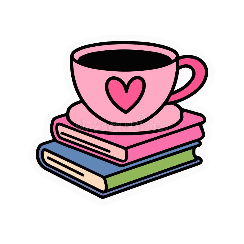 Cute Stack of Books with a Heart Coffee Cup Stock Illustration ...