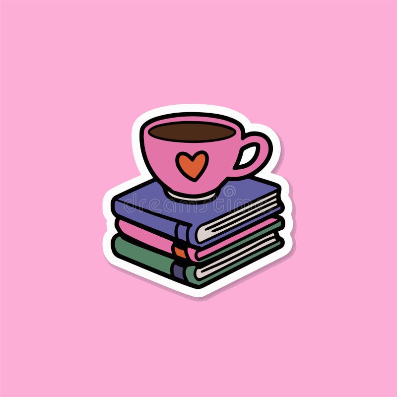 Cute Stack of Books with a Heart Coffee Cup Stock Vector - Illustration ...