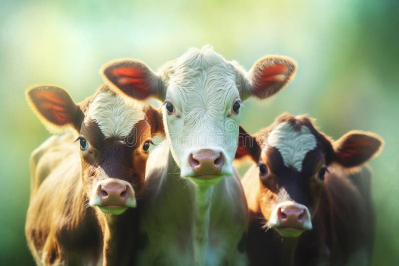 Cute Standing Three Little Calves, Generative Ai Stock Illustration ...