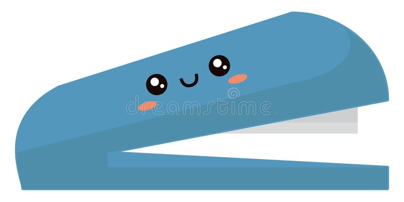 Set Cute Stapler Book And Pen Cartoon Comic Characters With Smiling ...