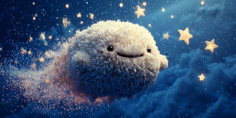 Cute Star Cloud Creature Magical Night Sky Art Stock Illustration ...