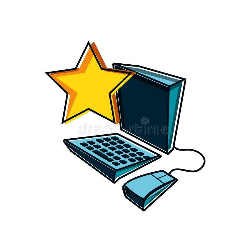 Cute Star with Desktop Computer Stock Illustration - Illustration of ...