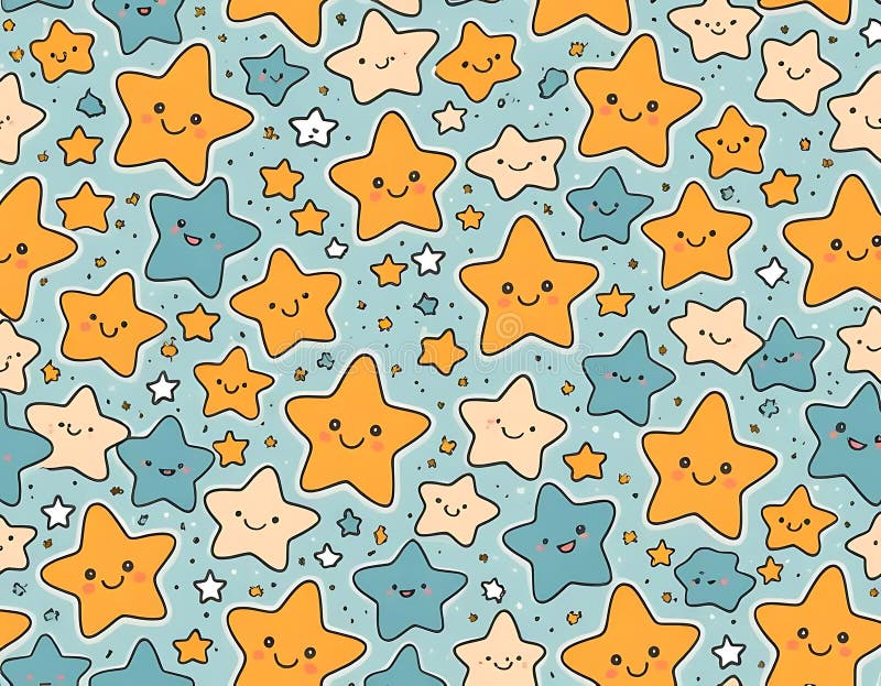 Cute Star Pattern with Smiling Cartoon Faces and Soft Tones Stock Illustration - Illustration of ...