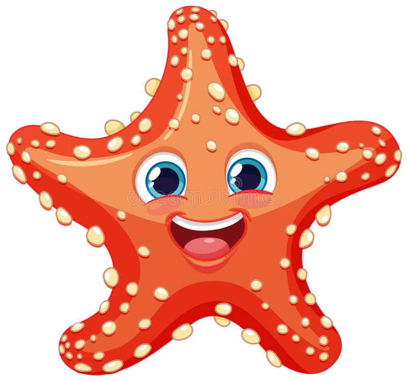 Cute Red Starfish Underwater Creature Cartoon Vector Illustration Stock ...
