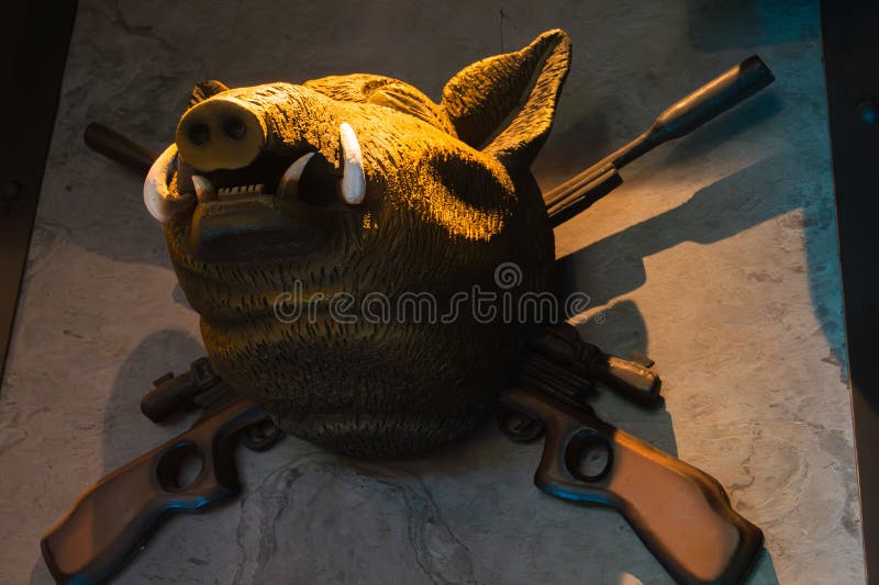 Cute Statue of a Pig with a Gun Stock Photo - Image of popular, piggy ...