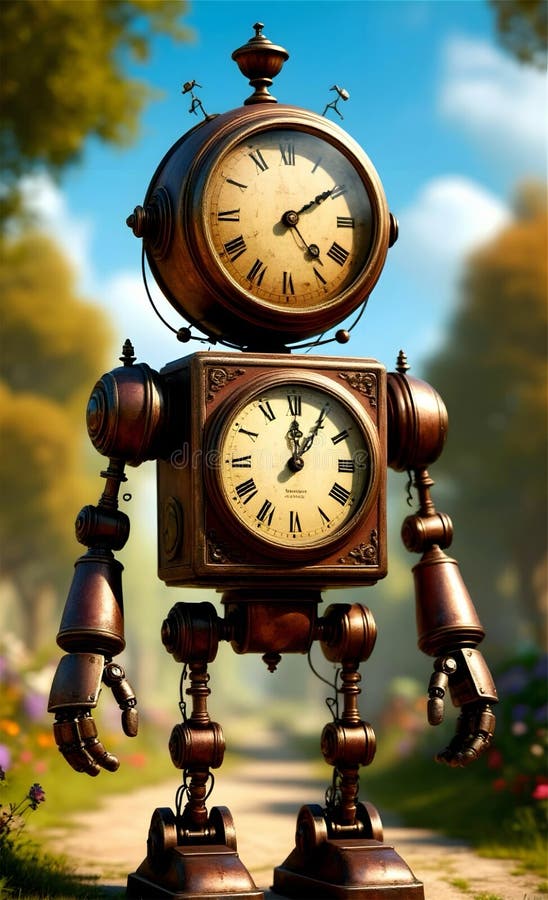 Cute Steampunk Clock Robot Character Stock Illustration - Illustration ...