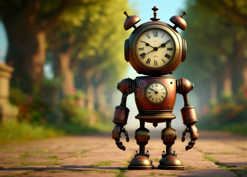 Cute Steampunk Clock Robot Character Stock Illustration - Illustration ...