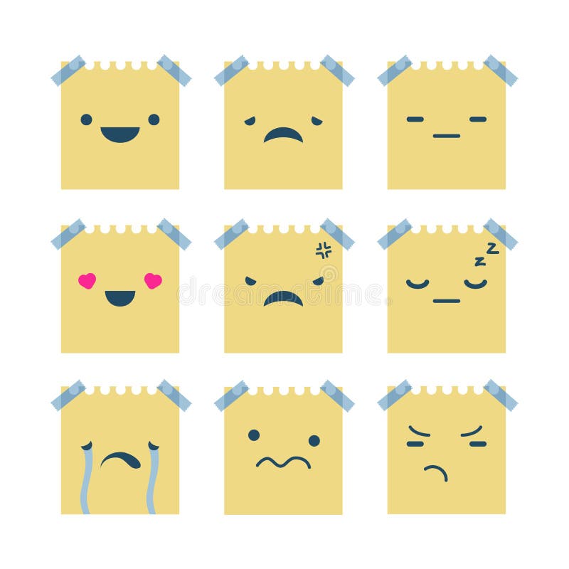 Cute Sticky Note with Tape Cartoon Mascot Character Expression Set ...