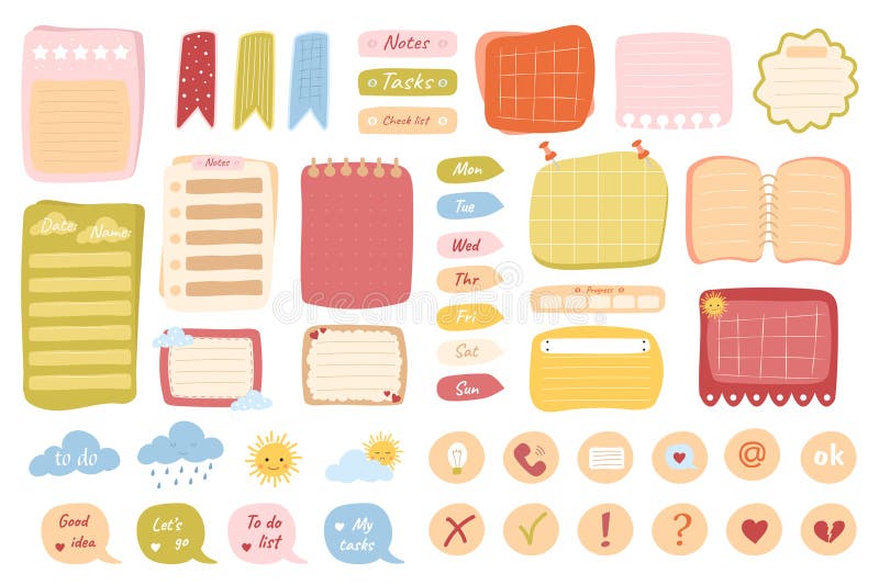 Cute Sticky Notes Mega Set in Flat Design. Vector Illustration Isolated ...