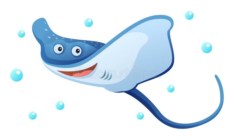 Cute Stingray Cartoon Sign Illustration for Decoration on Aquarium and ...