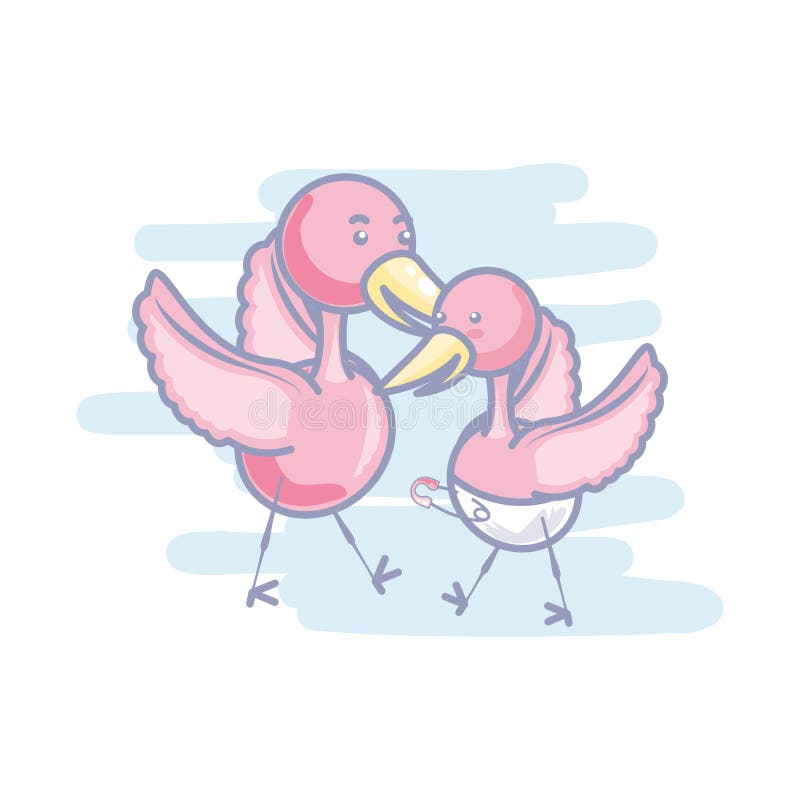 Cute Storks Animals with Diaper Stock Illustration - Illustration of ...