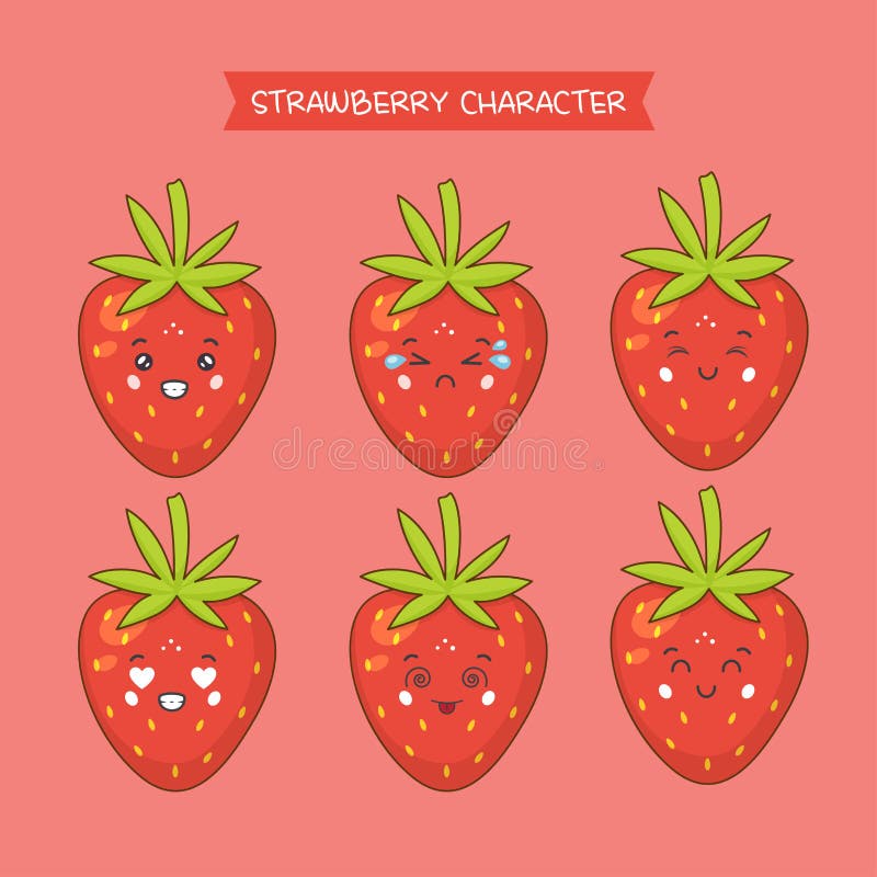 Cute Strawberry Characters with Various Expression Stock Vector ...