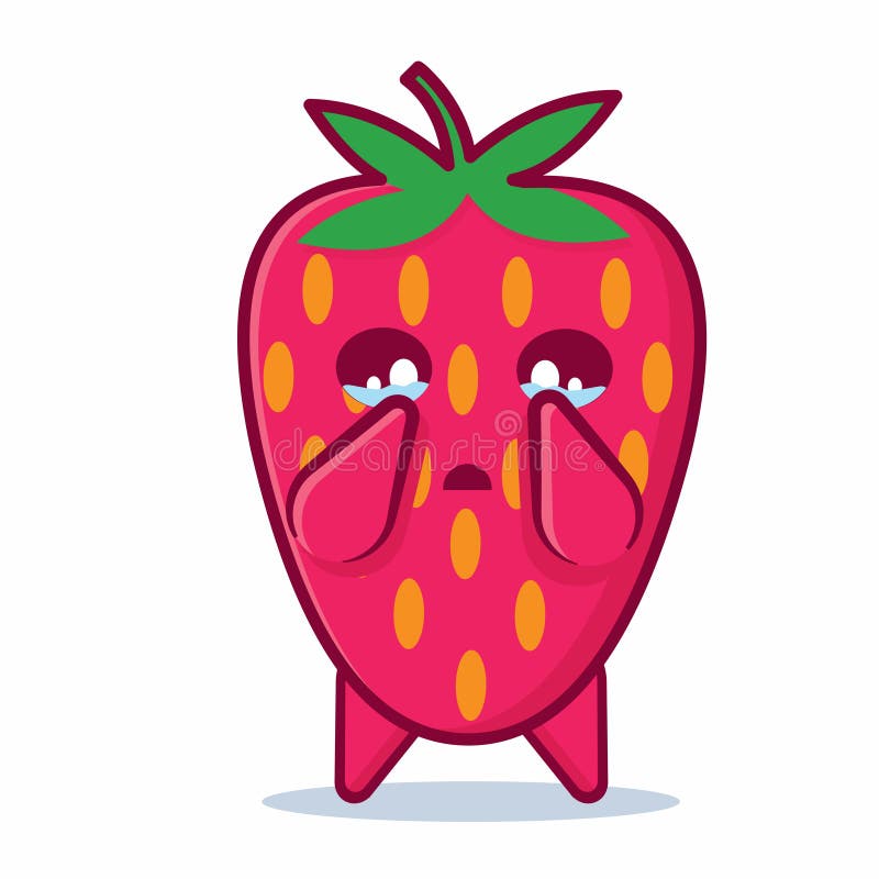 Cute Strawberry with Crying Expression Isolated Vector Illustration ...