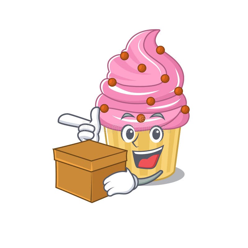 Cute Strawberry Cupcake Cartoon Character Having a Box Stock Vector ...