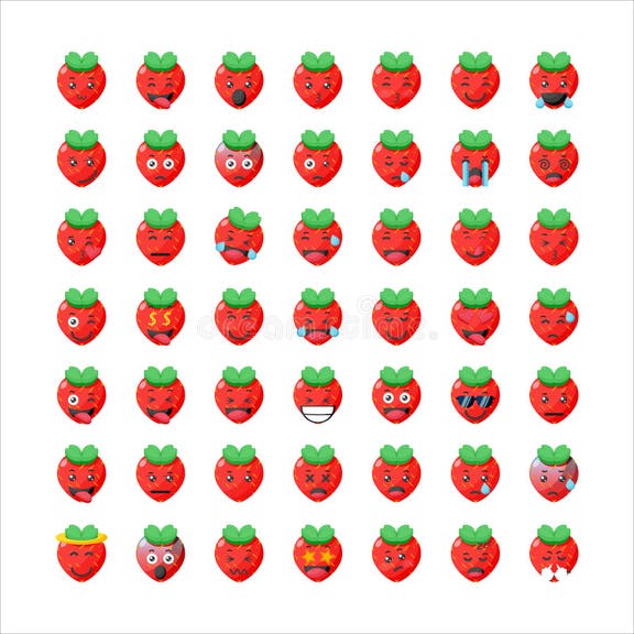 Cute Strawberry with Emoticon Set Stock Vector - Illustration of sweet ...