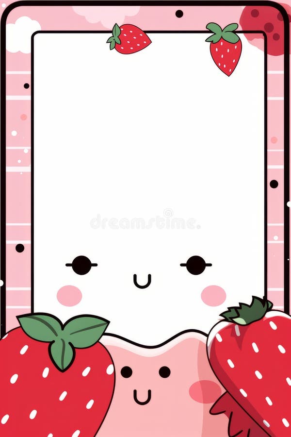 A Cute Strawberry Frame with a Smiley Face on it Stock Illustration ...