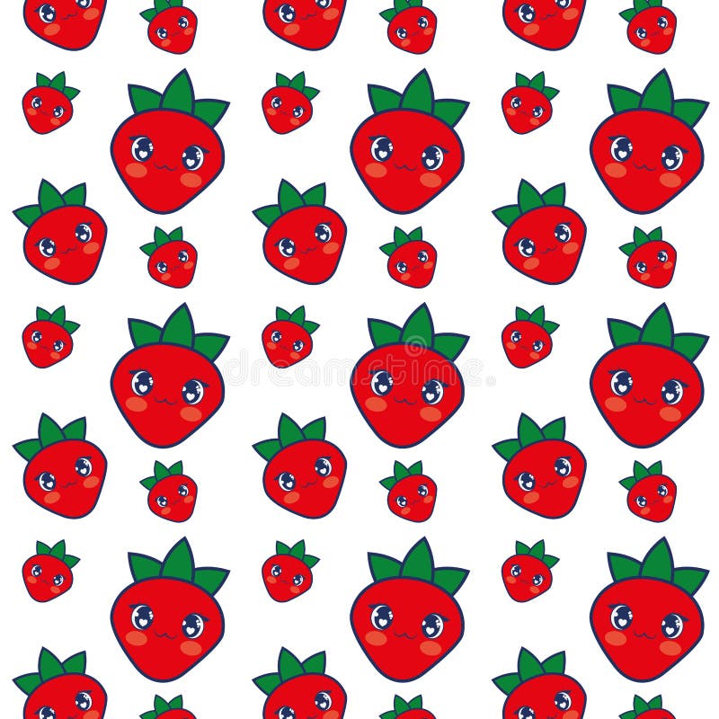 Cute Strawberry Fruit Kawaii Pattern Stock Illustration - Illustration ...
