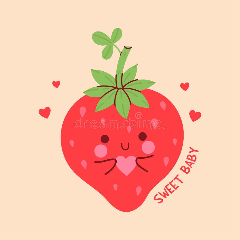 Cute Strawberry with a Heart in Her Hands. Vector Graphics Stock Vector ...