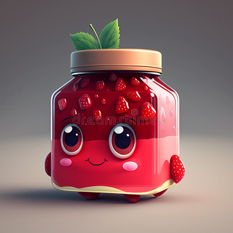 Cute Strawberry Jam Character by Generative AI Stock Illustration ...