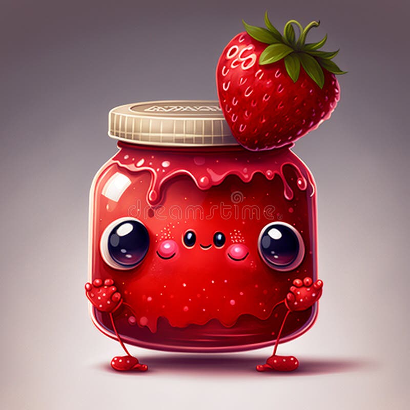 Cute Strawberry Jam Character by Generative AI Stock Illustration ...