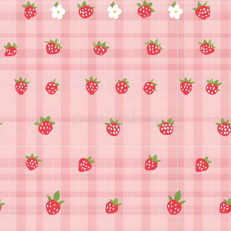 Cute Strawberry Pattern on Pink Gingham Background Stock Illustration ...