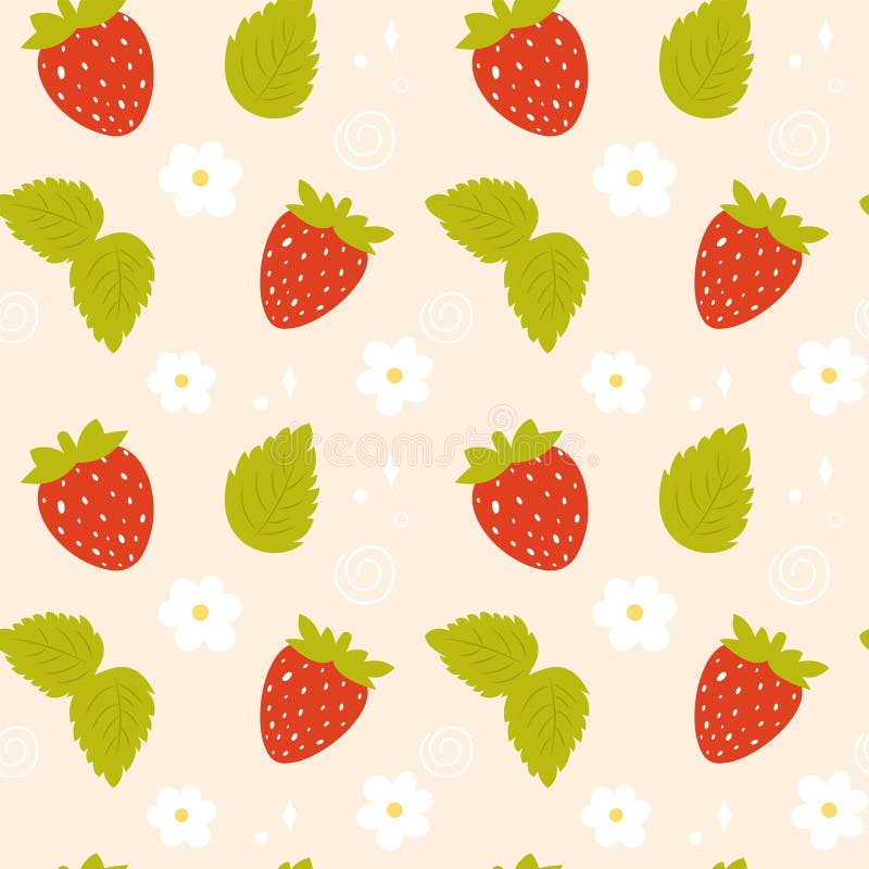 Cute Strawberry Seamless Pattern. Hand Drawn Vector Seamless Pattern ...
