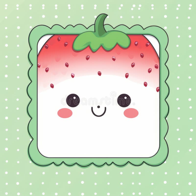 A Cute Strawberry with a Smiley Face in a Square Frame Stock ...