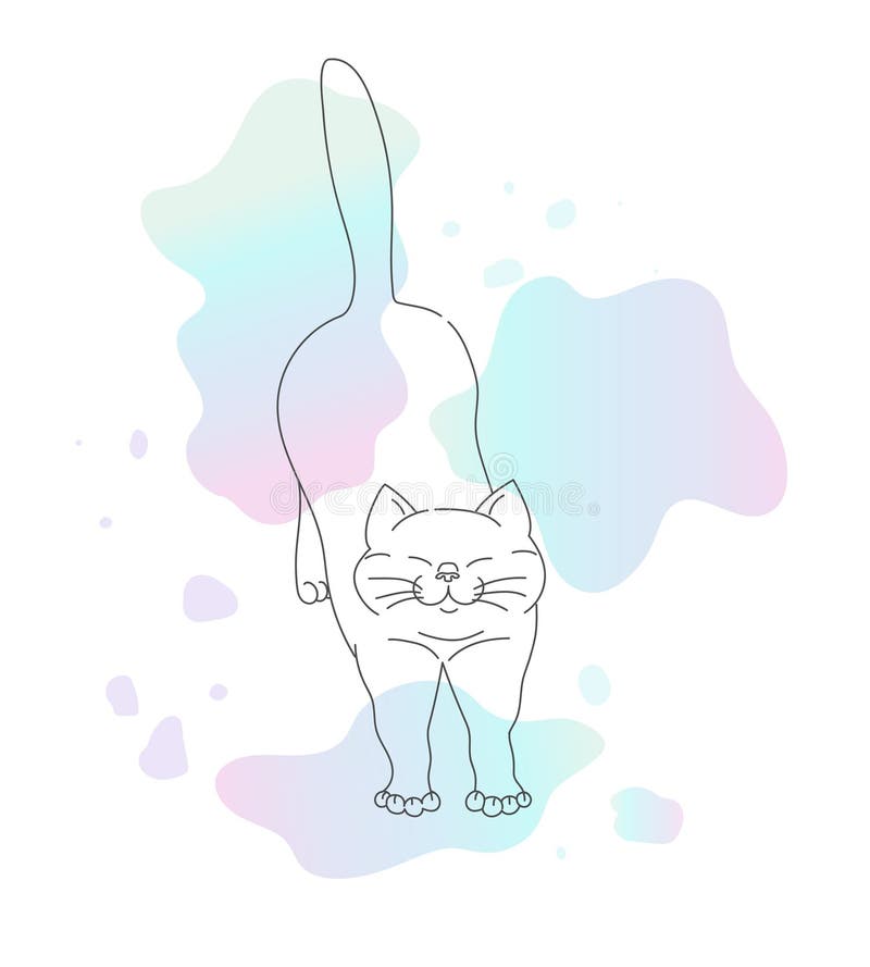 Cute Stretching Cats Contour Isolated on White Background with Gradient ...