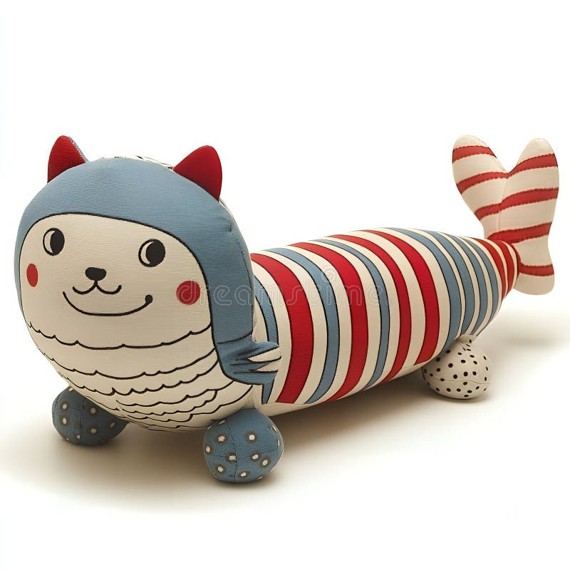 Cute Striped Cat Plush Toy with a Blue Hat Stock Illustration ...