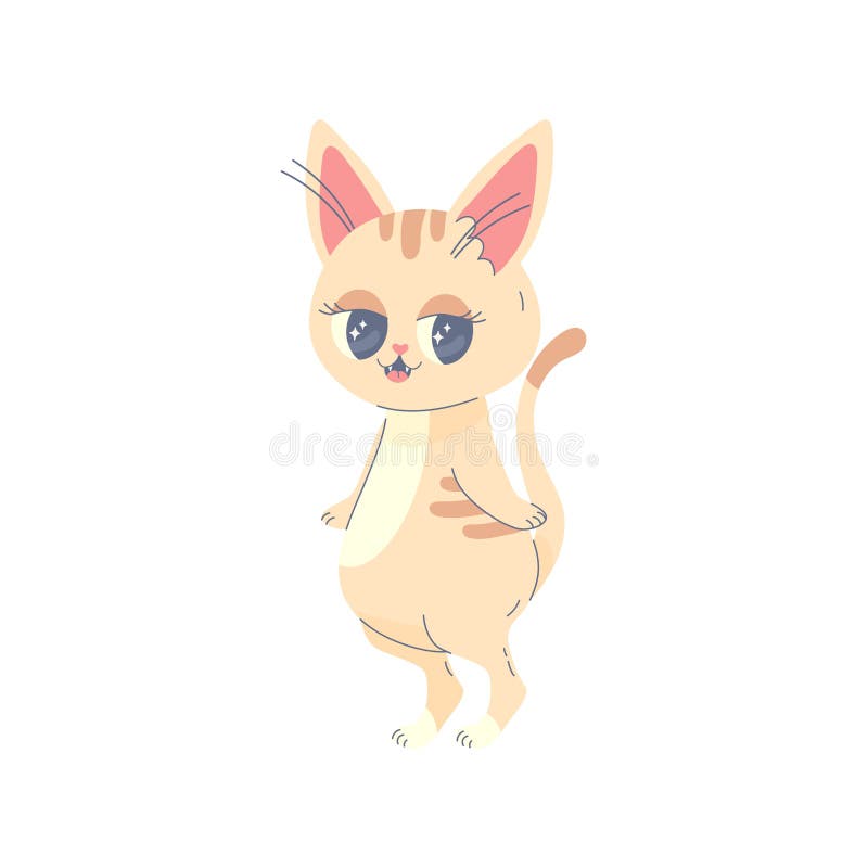 Cute Striped Lady Kitty Walking on Two Paws , Kawaii Comical Stock ...