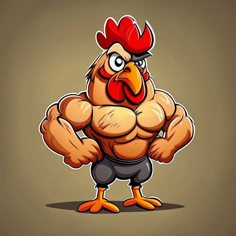 Cute Strong Muscled Rooster Mascot Stock Illustration - Illustration of ...