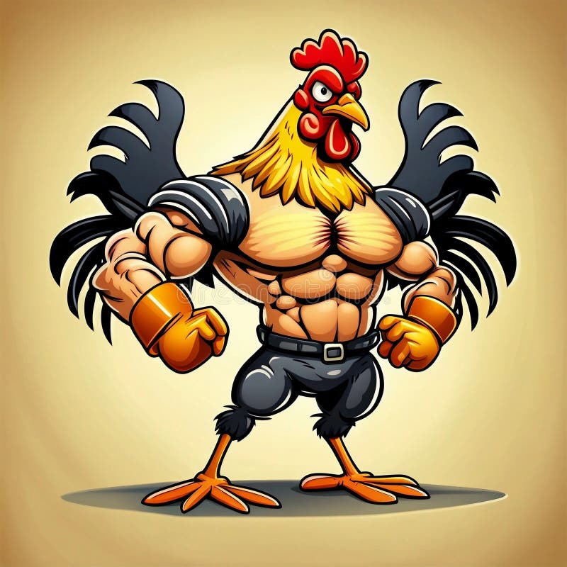 Cute Strong Muscled Rooster Mascot Stock Illustration - Illustration of ...