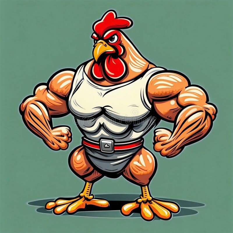 Cute Strong Muscled Rooster Mascot Stock Illustration - Illustration of ...