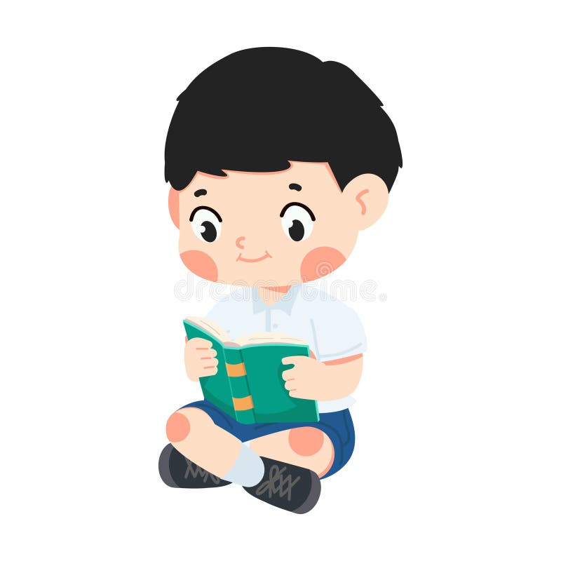 Cute Student Boy in School Uniform Reading a Book Stock Vector ...