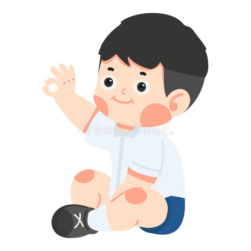 Cute Student Boy Sitting Make Ok Sign Stock Illustration - Illustration ...